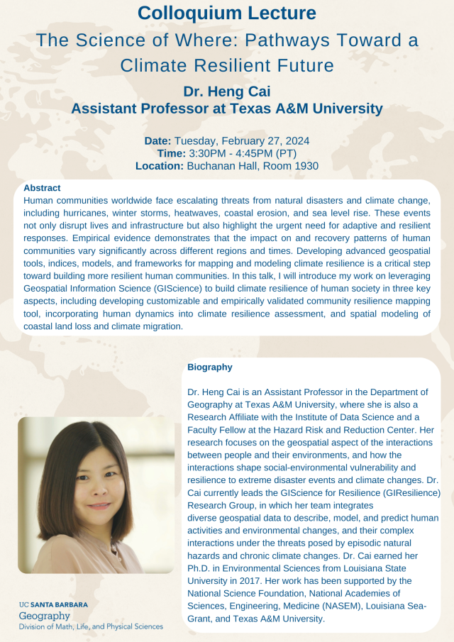 Geography Colloquium Series - The Science of Where: Pathways Toward a Climate Resilient Future ...